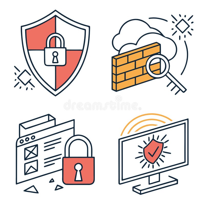 Cybersecurity Protection Vector Icon Set ,Four Cybersecurity Icons ...