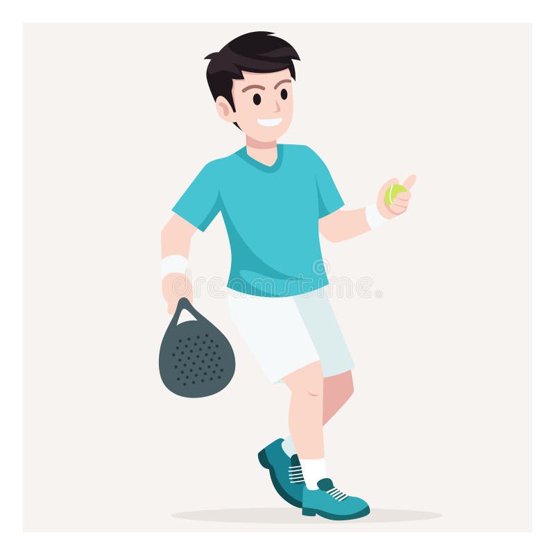 Cartoon Illustration of a Smiling Young Man Holding a Paddle Tennis ...