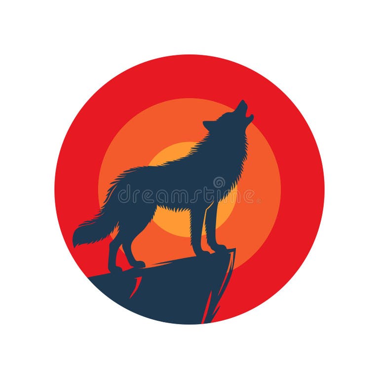 Stylized Howling Wolf Silhouette with Sunset Gradient Stock ...