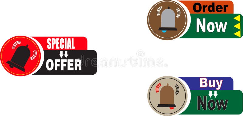 Special Offer Buy Now Vector Badge Set in Red and Green Icons for Fast ...