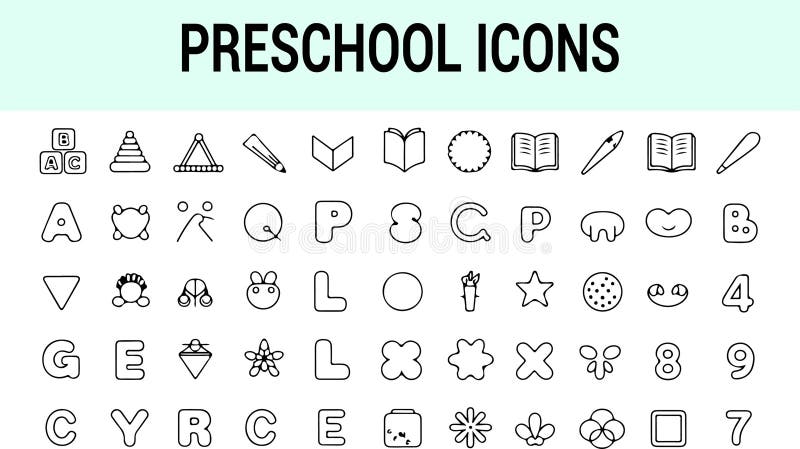 Preschool Learning Icons Collection Stock Illustration - Illustration ...