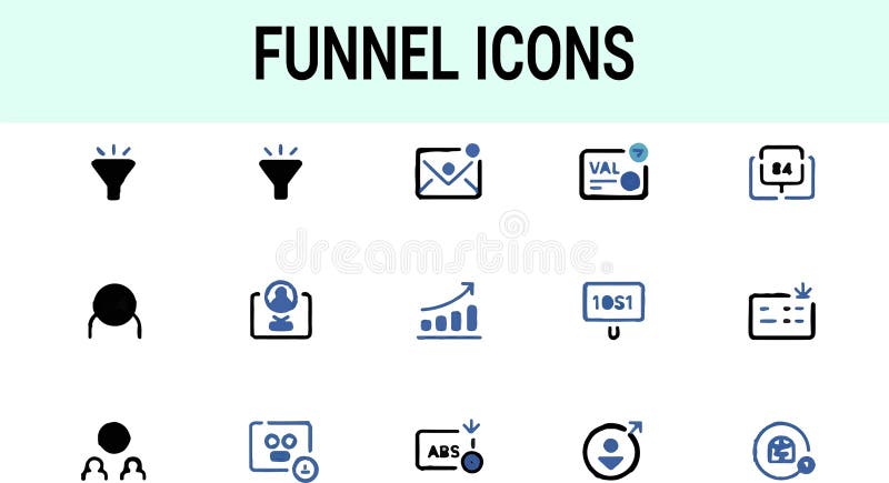 Funnel Icons Set stock illustration. Illustration of text - 394011041