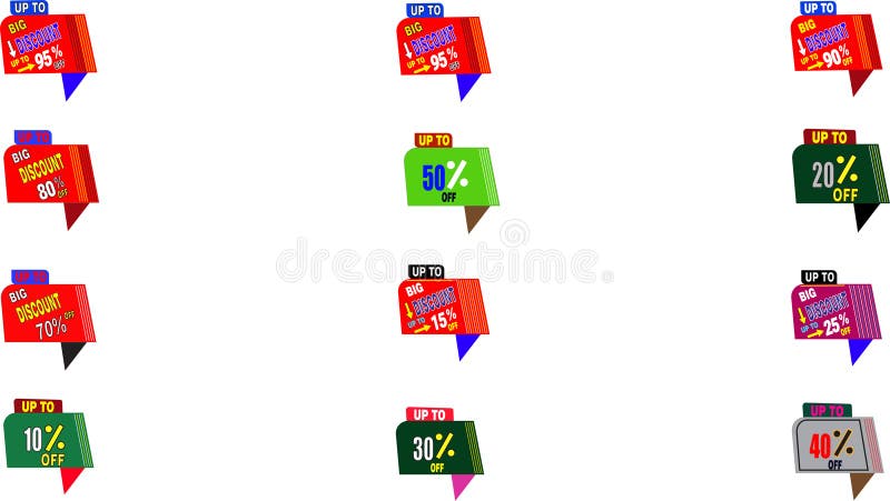 Multi-color Discount Tag Set Vector Design with Up To 95 Percent Off ...