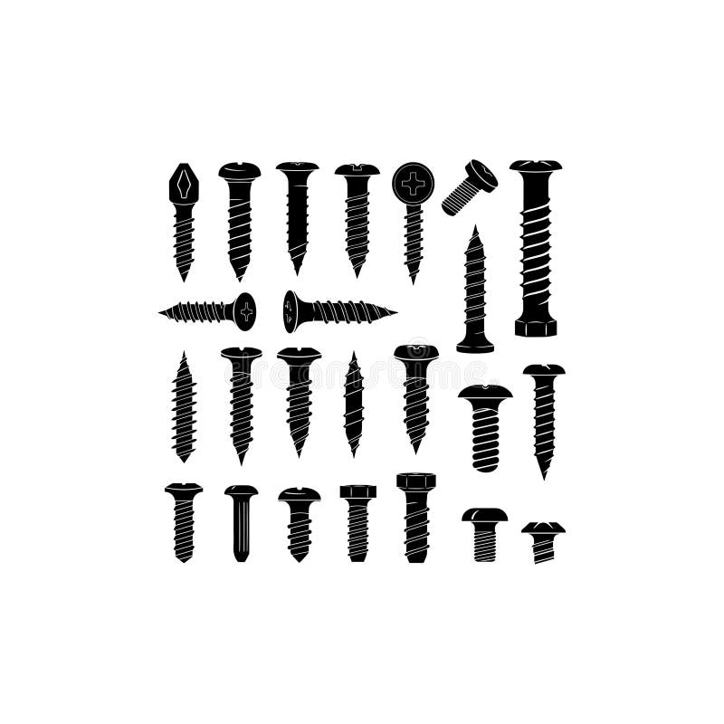 Set of Black Trendy Various Screws Vector Silhouette Stock Illustration ...