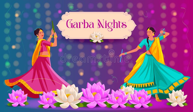 Garba Nights Event Banner with Dancing Women Stock Vector ...