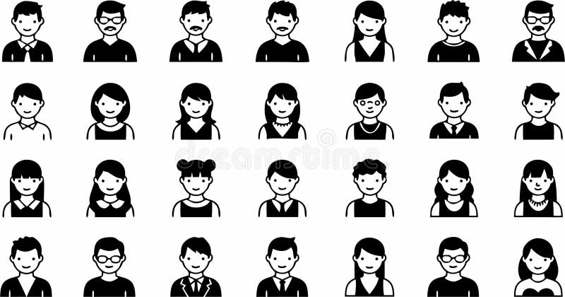 Illustration of Various Avatar Icons Depicting Different People in a Grid Arrangement Stock ...