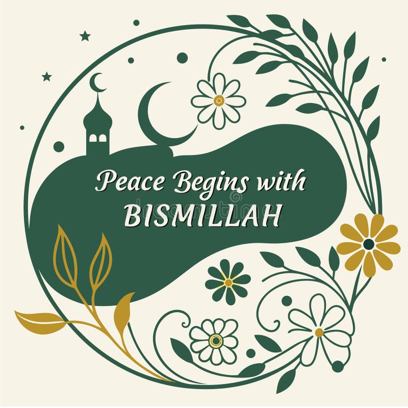 Peace Begins with Bismillah Typography T-Shirt Stock Illustration - Illustration of tranquil ...