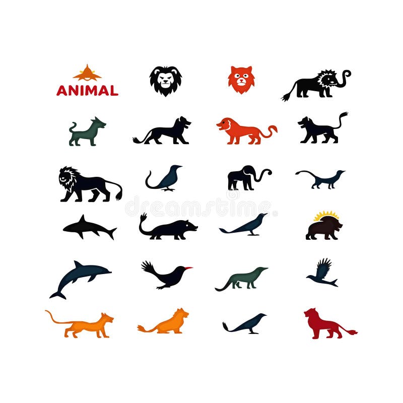 Colorful Animal Silhouettes Grid – Stylized Wildlife Vector Icons Stock ...