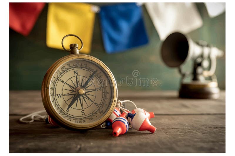 Nautical Compass and Maritime Decor Stock Illustration - Illustration ...
