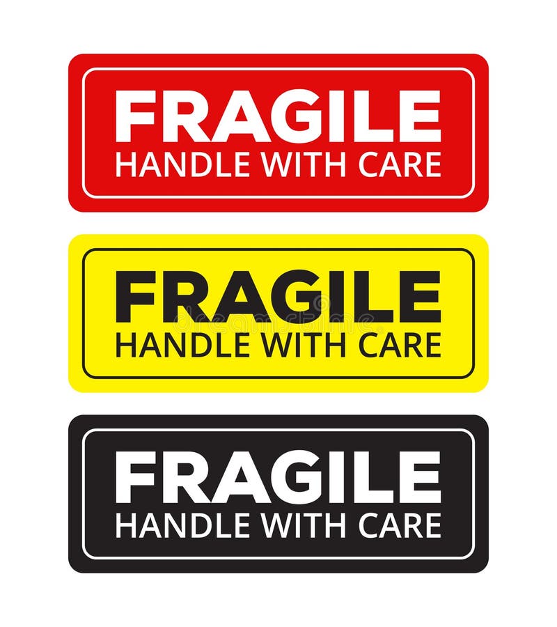 Fragile Handle with Care Shipping Label Sticker Stamp in Red Yellow and ...