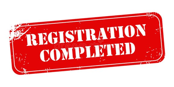 Red Registration Completed Rectangular Stamp Icon Vector with Grunge ...