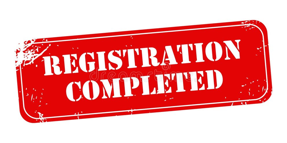 Red Registration Completed Rectangular Stamp Icon Vector with Grunge ...