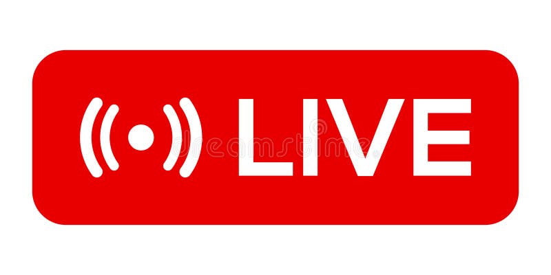 Red Live Streaming Button Icon with Broadcast Signal Symbol Red Live ...