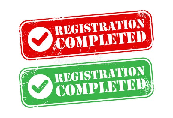 Registration Completed Stamp Vector Icon Illustration on White ...