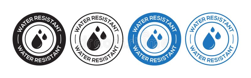 Water Resistant Badge Stamp Vector Icon Set in Black and Blue. Stock ...