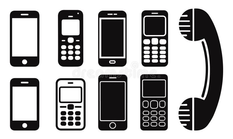 Vector Icon Set of Mobile Phones and Landline Handset Stock Vector ...