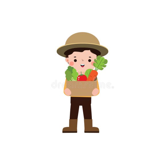 Cartoon Farmer with Vegetables Illustration. Stock Vector ...