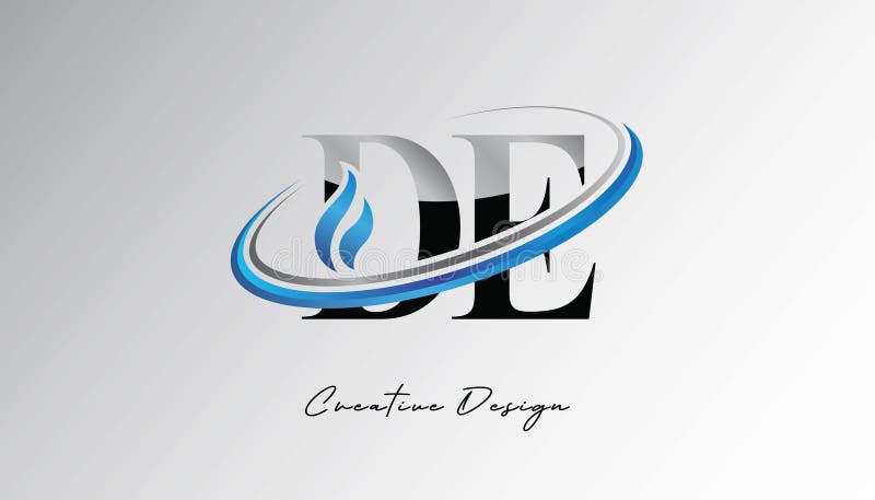 Creative Modern DE Letter Logo with Blue Flame and Swoosh Ring Creative ...