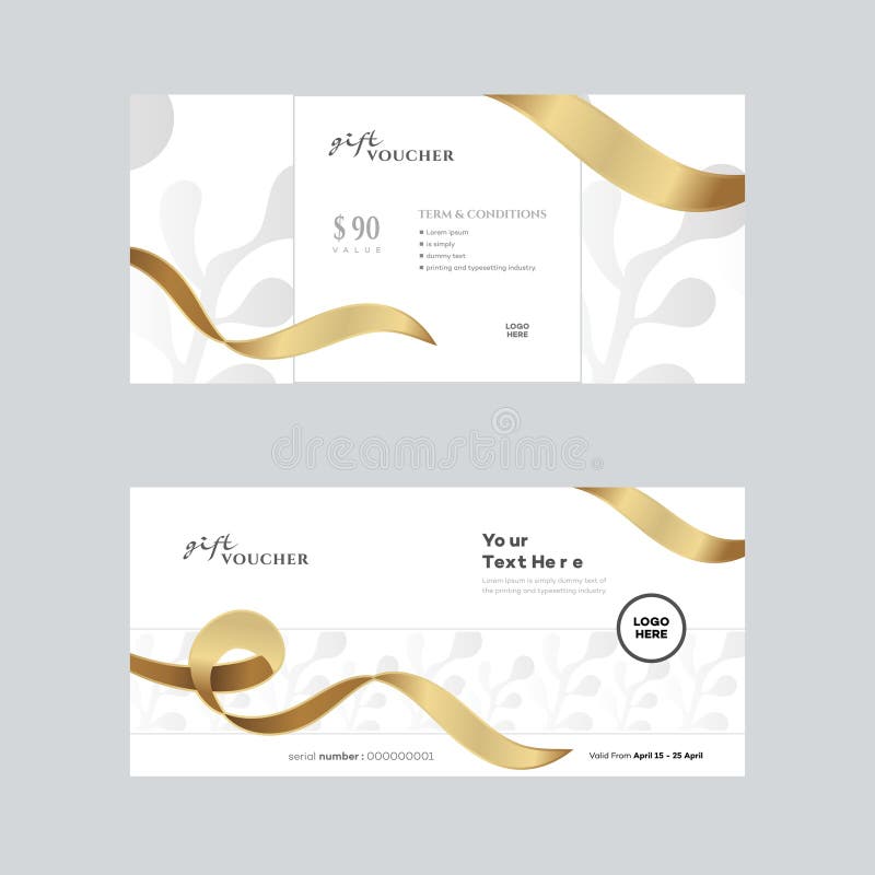 Elegant Gift Voucher Template 90 Value, Gold Ribbon Design Stock ...