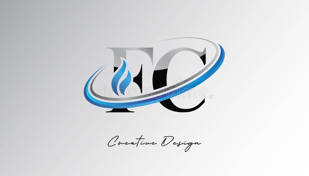 Creative Modern FC Letter Logo with Blue Flame and Swoosh Ring ...