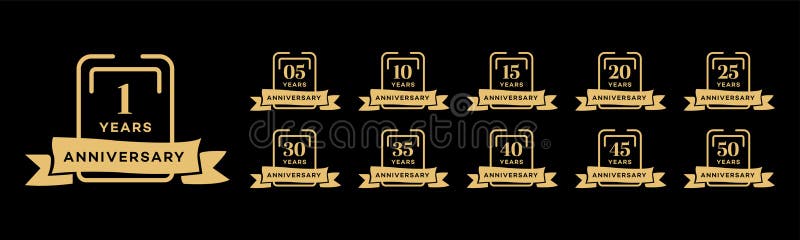 Anniversary Badges 1, 5, 10, 15, 20, 25, 30, 35, 40, 45, 50 Gold Design ...