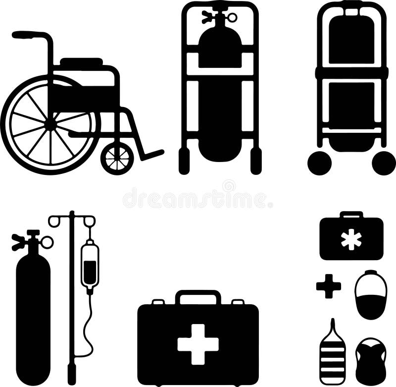Medical Equipment and Assistance Icons Stock Illustration ...