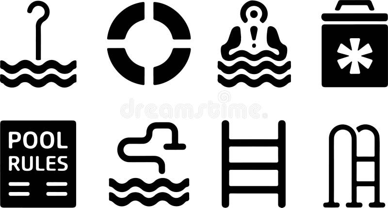 Pool Safety and Regulations Icons Stock Illustration - Illustration of ...