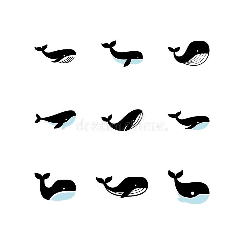 Whale Vector Icons Collection for Marine-Themed Designs Stock ...