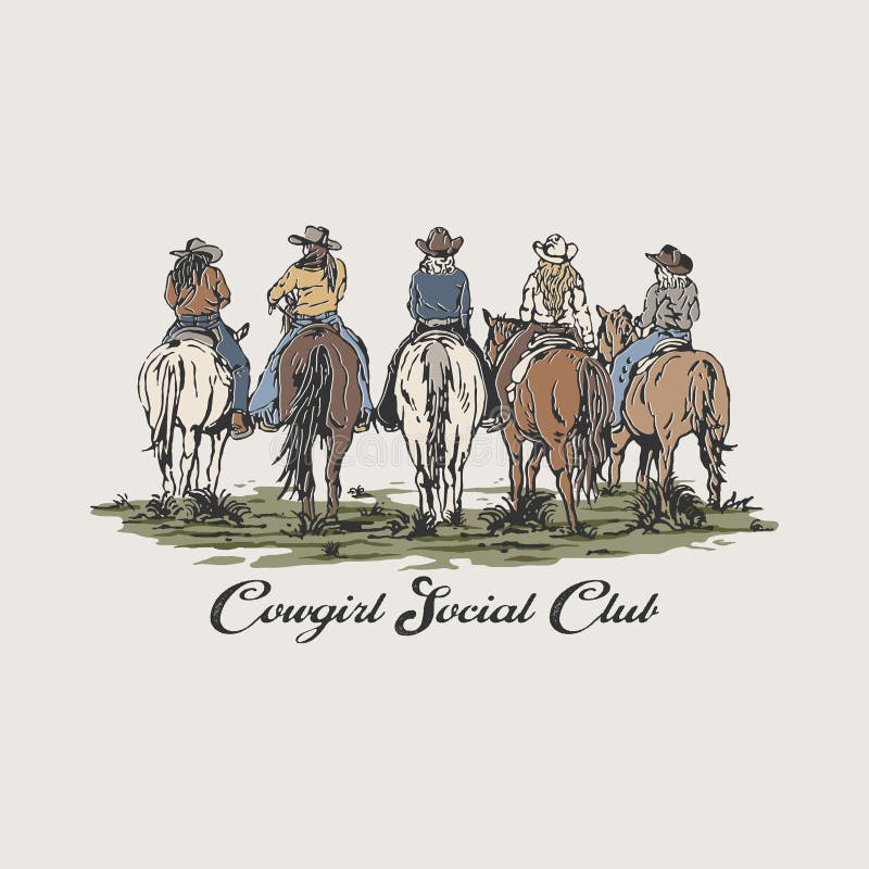 Cowgirl Group Horseback Riders Cowgirl Social Club Stock Illustration ...