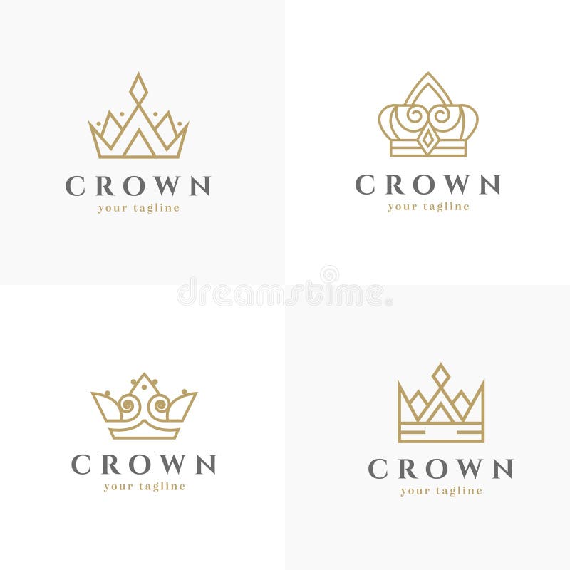 Elegant Crown Logos Gold Line Art Set Stock Illustration - Illustration ...