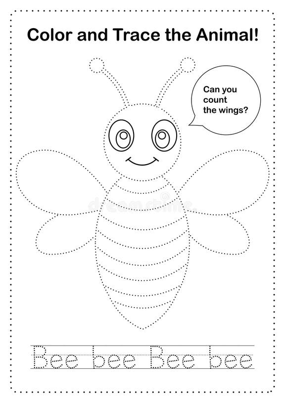 Preschool Worksheet Tracing and Coloring Cartoon Bee Stock Vector ...