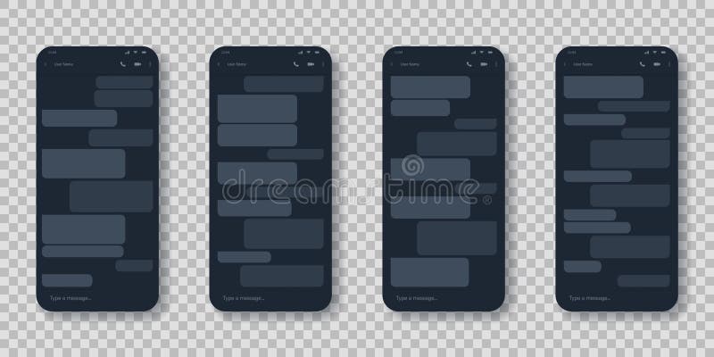 Chat Interface Dark Mode Mobile Screen Vector Ui Design Stock Vector ...