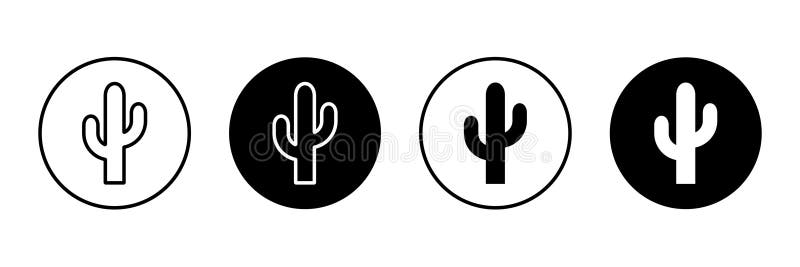 Cactus in a Circle Vector Icon Set. Saguaro Cactus Black Silhouette ...