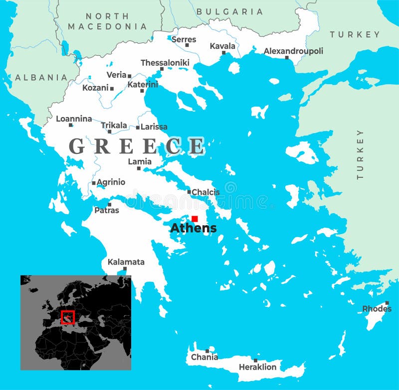 Greece Country Map with Major Cities, Borders, and European Context ...