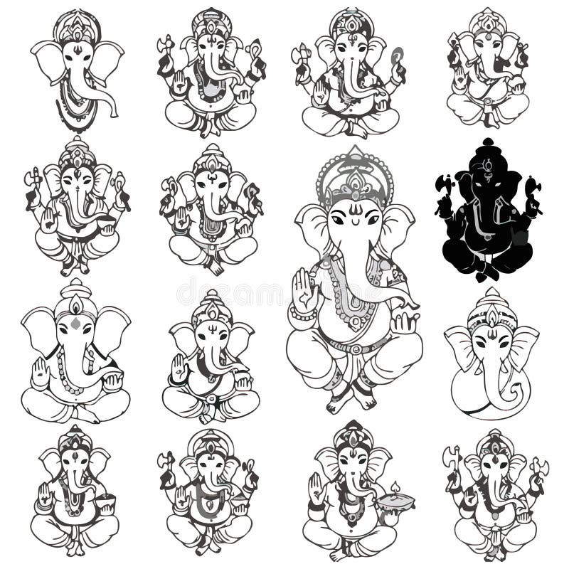 Illustrations of Lord Ganesha in Different Poses and Styles, Ideal for ...