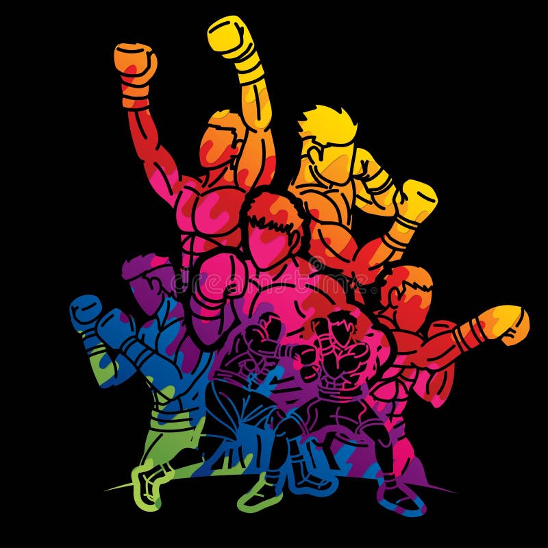 Boxing Sport Group of Boxer Ultimate Fighter Mix Action Muay Thai Kick ...