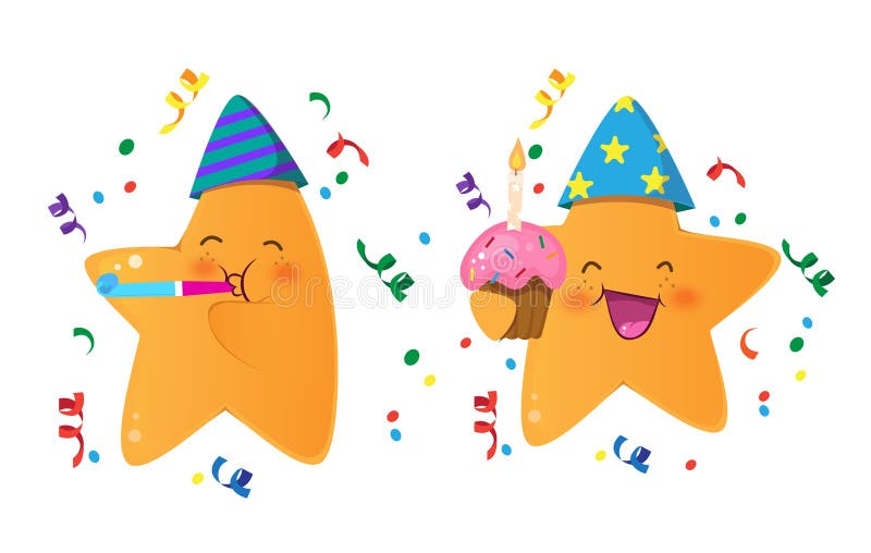 Stars Characters Set. Kawaii Stars. Birthday Celebration. Cake with ...