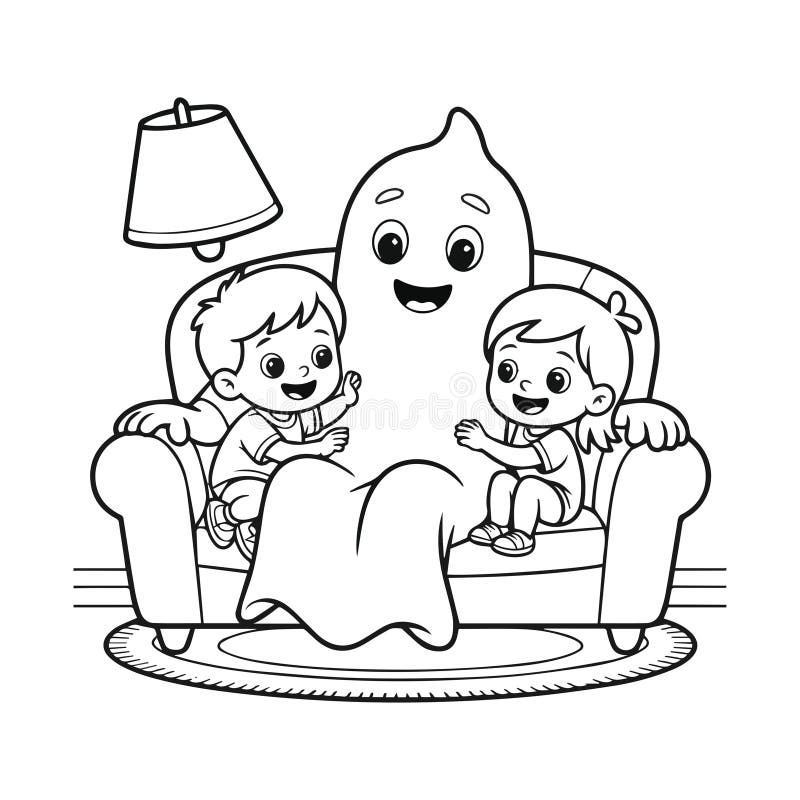 "Cozy Black and White Illustration of Children Chatting with a Friendly ...