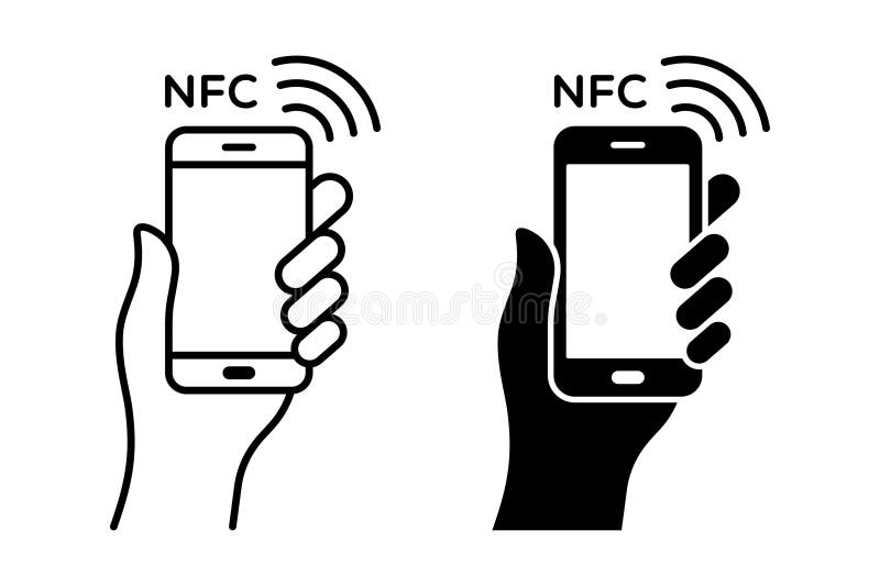 NFC Icon Set. Hand Holding a Phone. Contactless Wireless Pay Sign Logo ...