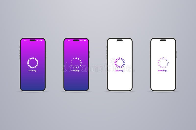 Set of Smartphone Loading Screens with Circular Progress Indicators in ...