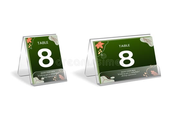 Modern Green Floral Table Number 8 Sign Mockup Stock Vector ...