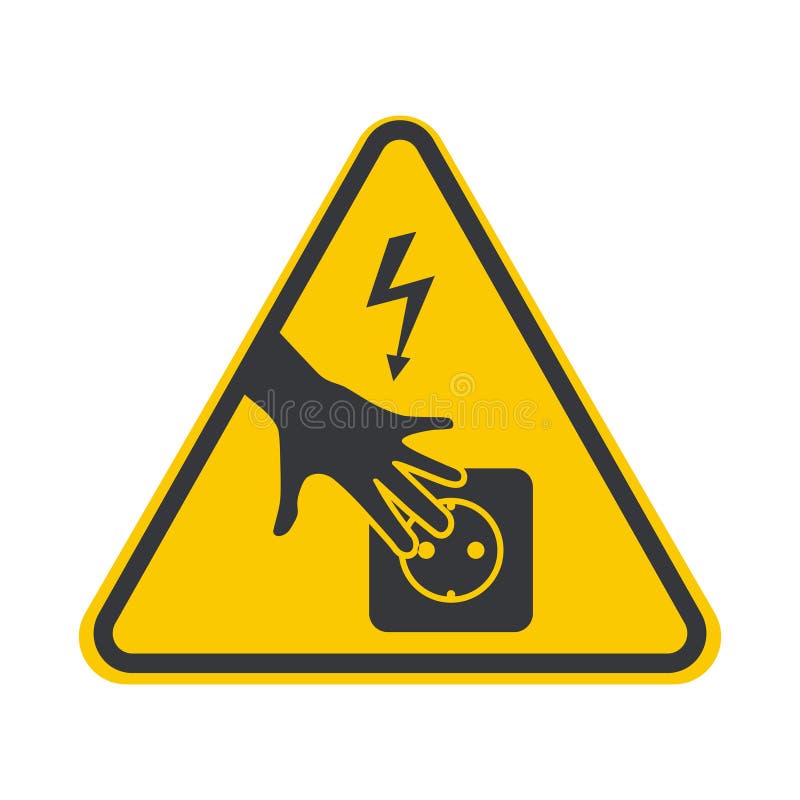 Isolated Caution Triangle Sign Hand Touching Electric Socket Icon Stock ...