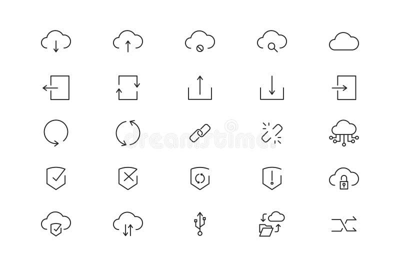 Cloud Computing and Data Transfer Line Icon Set Stock Illustration - Illustration of file, icon ...