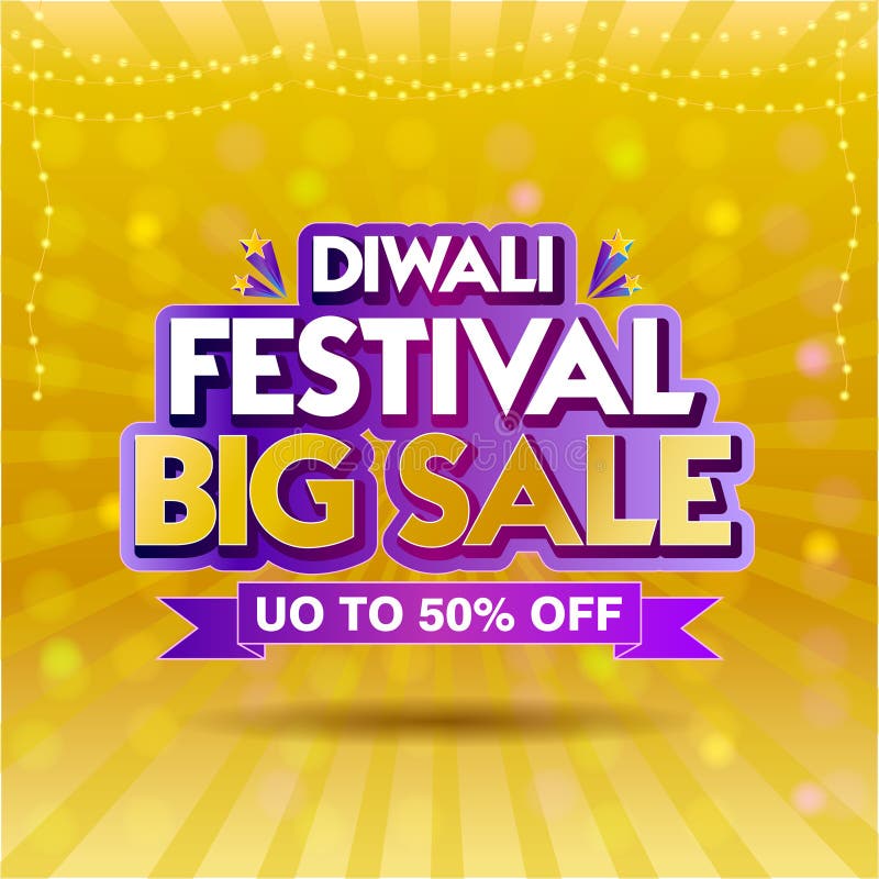 Happy Diwali. Diwali Festival Big Sale Poster with Golden Lights and ...