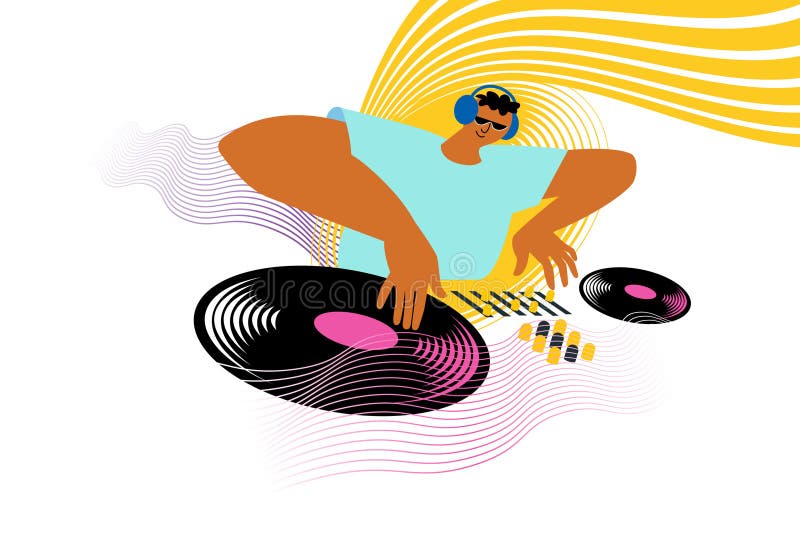DJ Spinning Tunes, Vector Illustration, Summer Music Party Poster ...