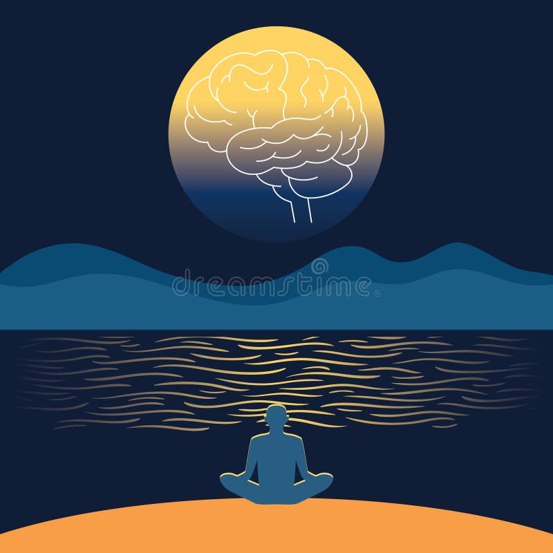 A Man Sitting in the Lotus Position in Front of a Huge Brain Hanging in ...