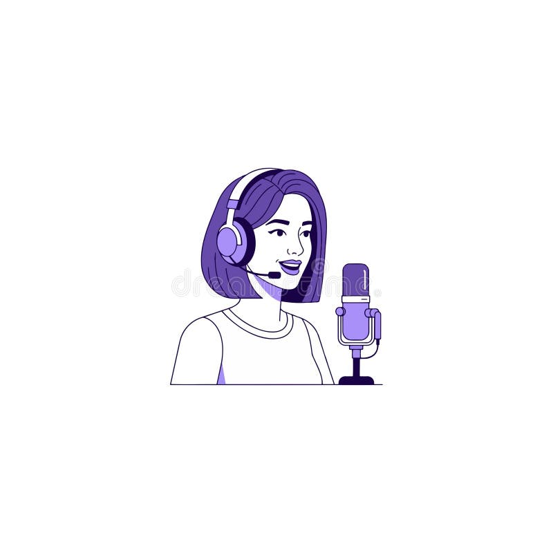 Woman Podcaster with Headset and Microphone Stock Illustration ...