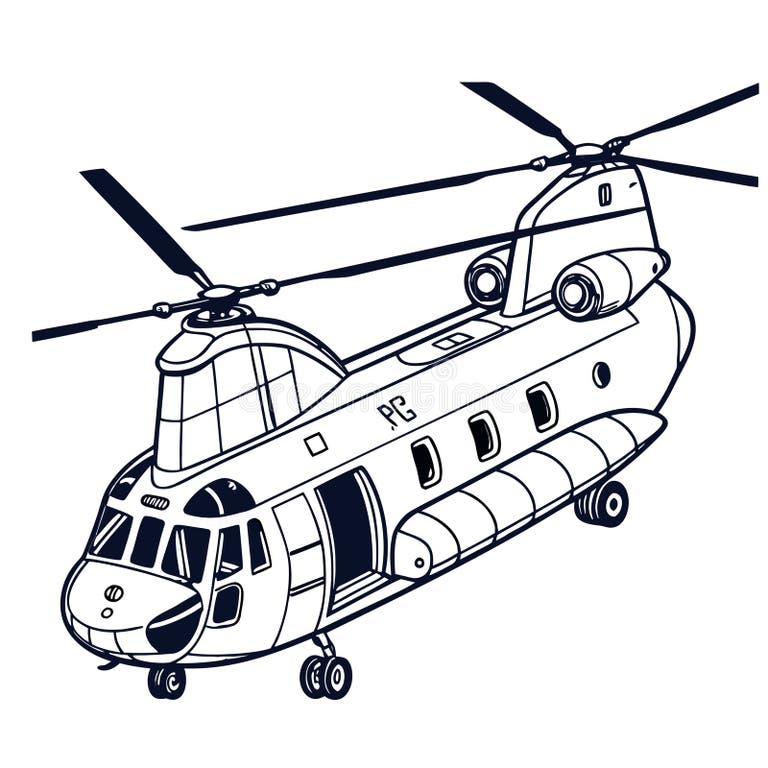 Black and White Line Art Depicting a Chinook Helicopter Stock ...
