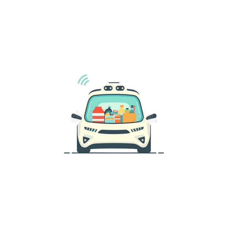 Autonomous Delivery Vehicle with Groceries Stock Illustration ...