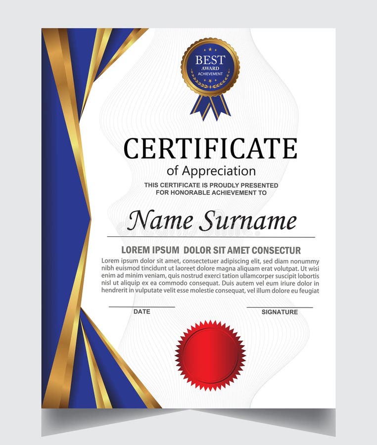 Official Certificate of Achievement Awarded with Blue and Gold Ribbon ...